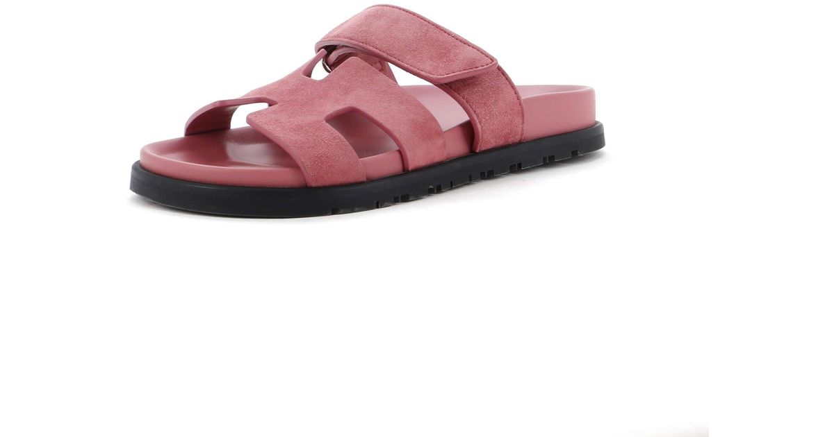 Hermès Chypre Sandals Suede in Pink | Lyst
