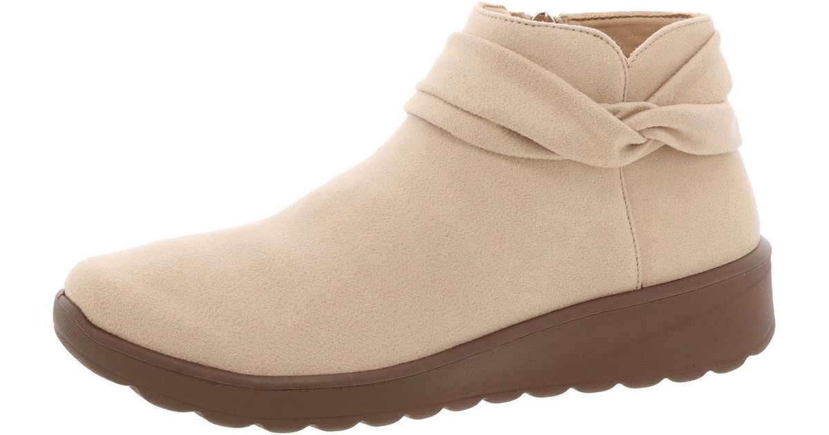 Bzees Gemma Faux Suede Zip Up Ankle Boots in Natural | Lyst