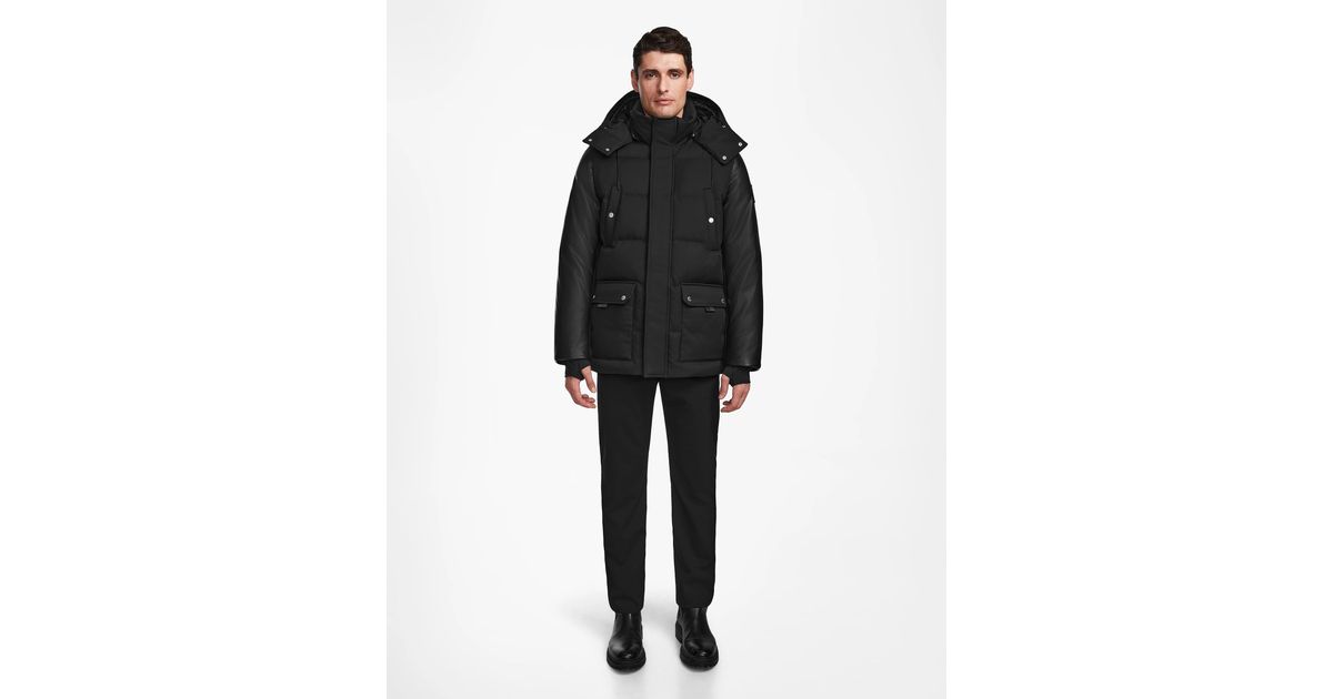 Rudsak Ricky Quilted Down Parka With Hood With Recycled Leather Sleeves ...
