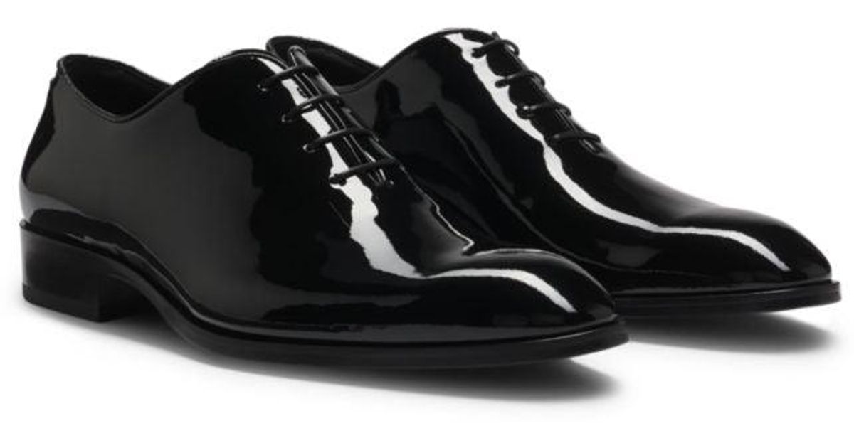 BOSS Patent-Leather Oxford Shoes With Collar Piping in Black for Men | Lyst