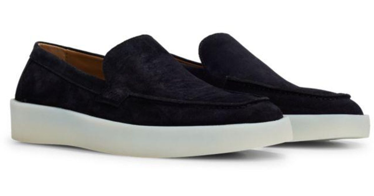 BOSS Suede Slip-On Loafers With Emed Logo in Black for Men | Lyst