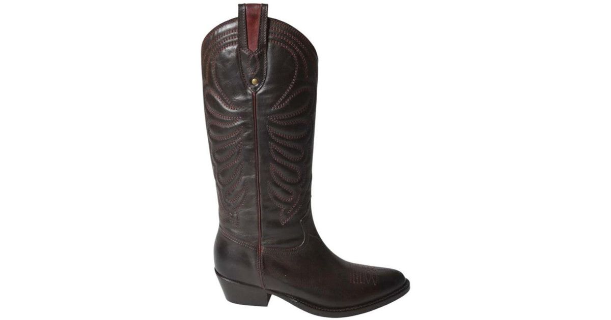 Paola D'arcano Dark Leather Ohio Cowboy Boots in Black | Lyst