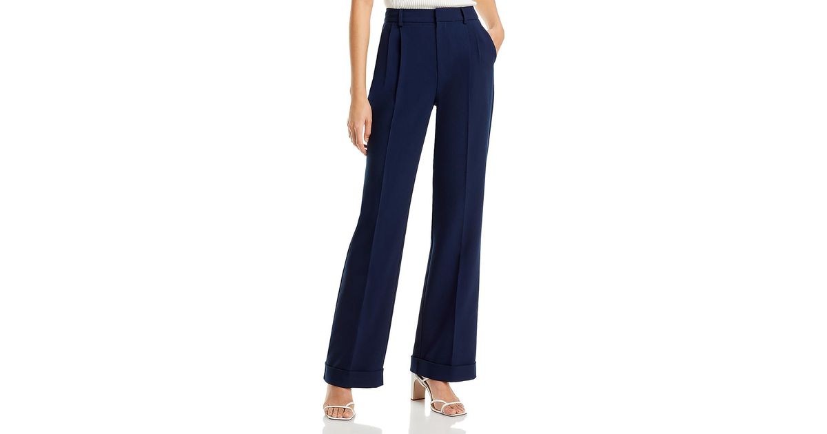 PAIGE High Rise Pleated Wide Leg Pants in Blue | Lyst