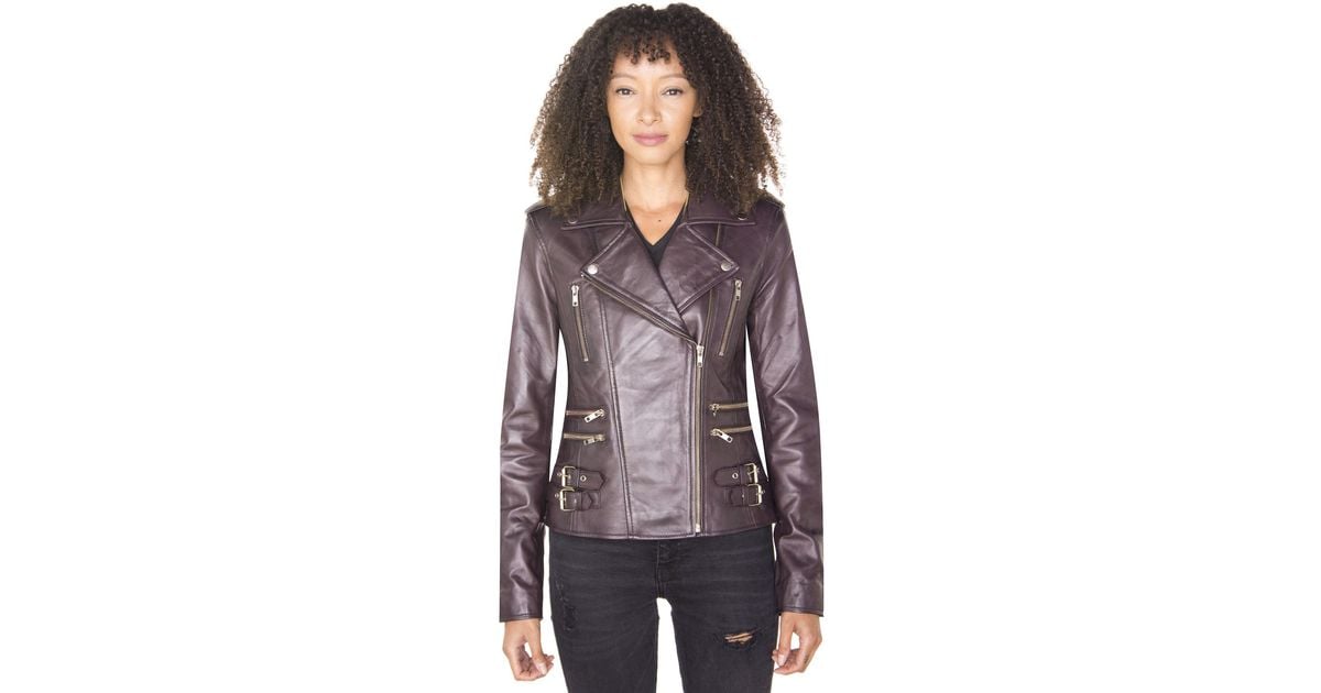 Infinity Leather Leather Vintage Brando Biker Jacket-Orlando in Purple ...