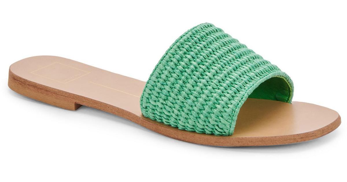 Dolce Vita Belle Leather Open Toe Slide Sandals in Green | Lyst