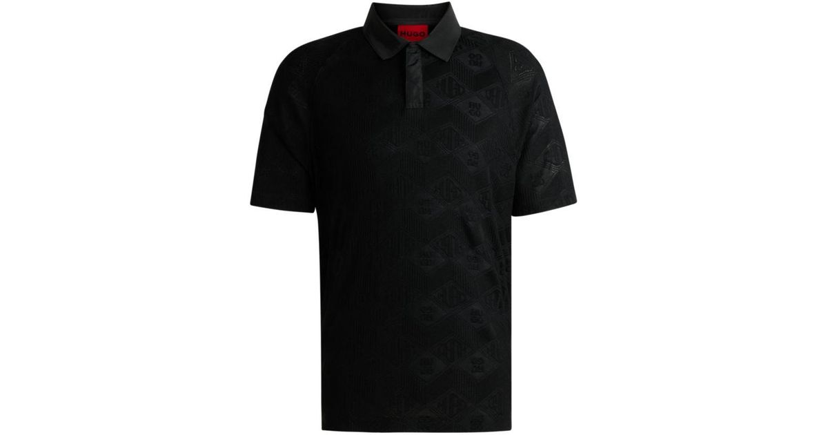 HUGO Logo-Pattern Polo Shirt With Contrast Placket in Black for Men | Lyst