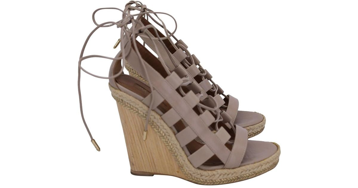 Aquazzura Lace-Up Amazon Wedge Sandals in Natural | Lyst