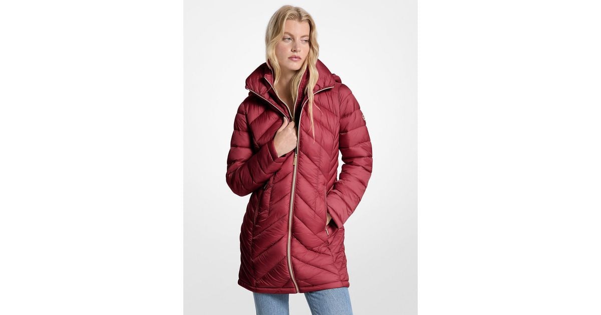 Michael Kors Outlet Packable Quilted Nylon Puffer Coat in Red | Lyst