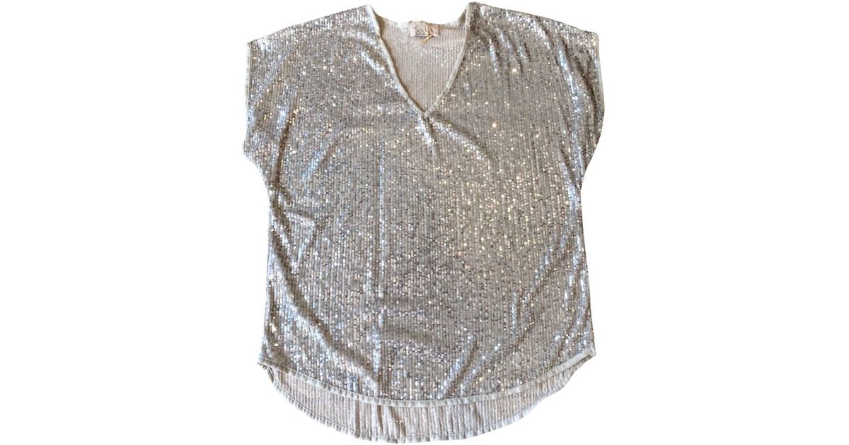 Sofia Collections Irene Sequin Platinum Tunic Top in Gray | Lyst