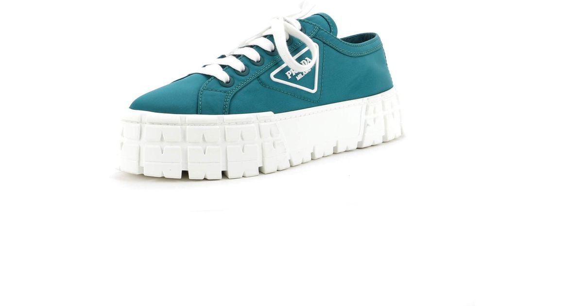 Prada Double Wheel Platform Sneakers Nylon in Blue | Lyst