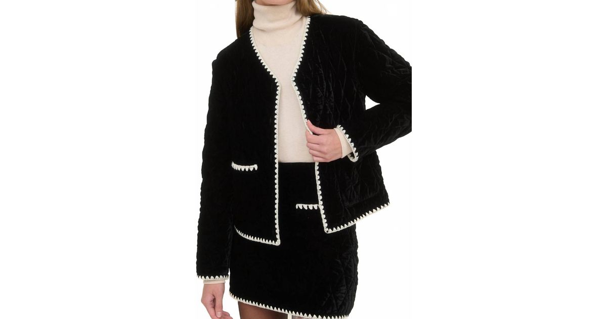 Moon River Velvet Quilted Contrast Mini Skirt And Jacket Set in Black ...