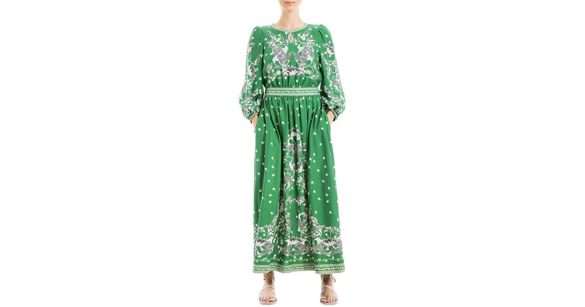 Max Studio Linen-blend Maxi Dress in Green | Lyst