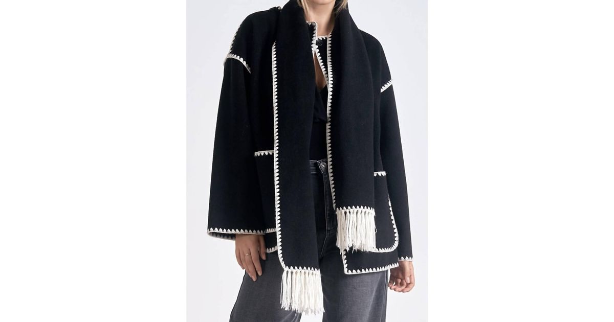 Elan Jacket With Top Stitch And Removeable Scarf in Blue | Lyst