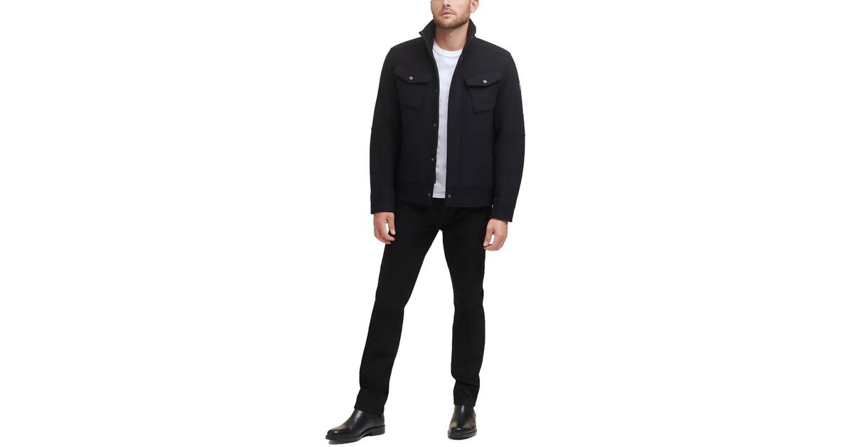Kenneth Cole Wool Blend Cold Weather Trucker Jacket in Black for Men | Lyst