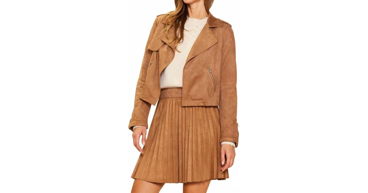 Skies Are Blue Faux Suede Motto Jacket in Brown | Lyst