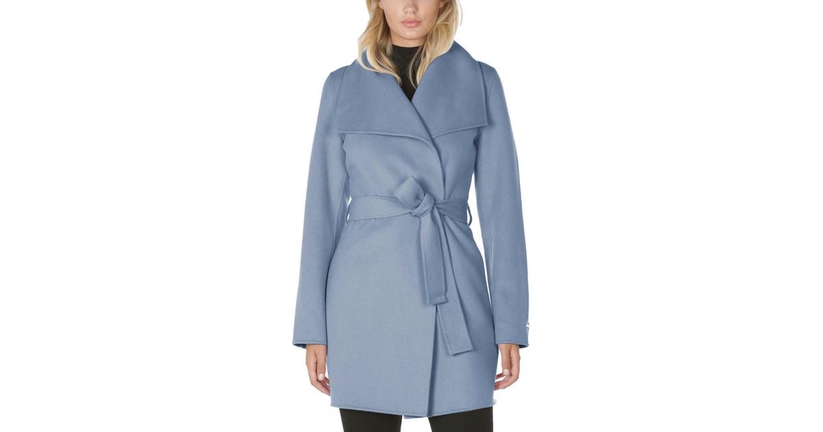 Tahari Ella Wool Blend Open Front Wrap Coat in Blue | Lyst
