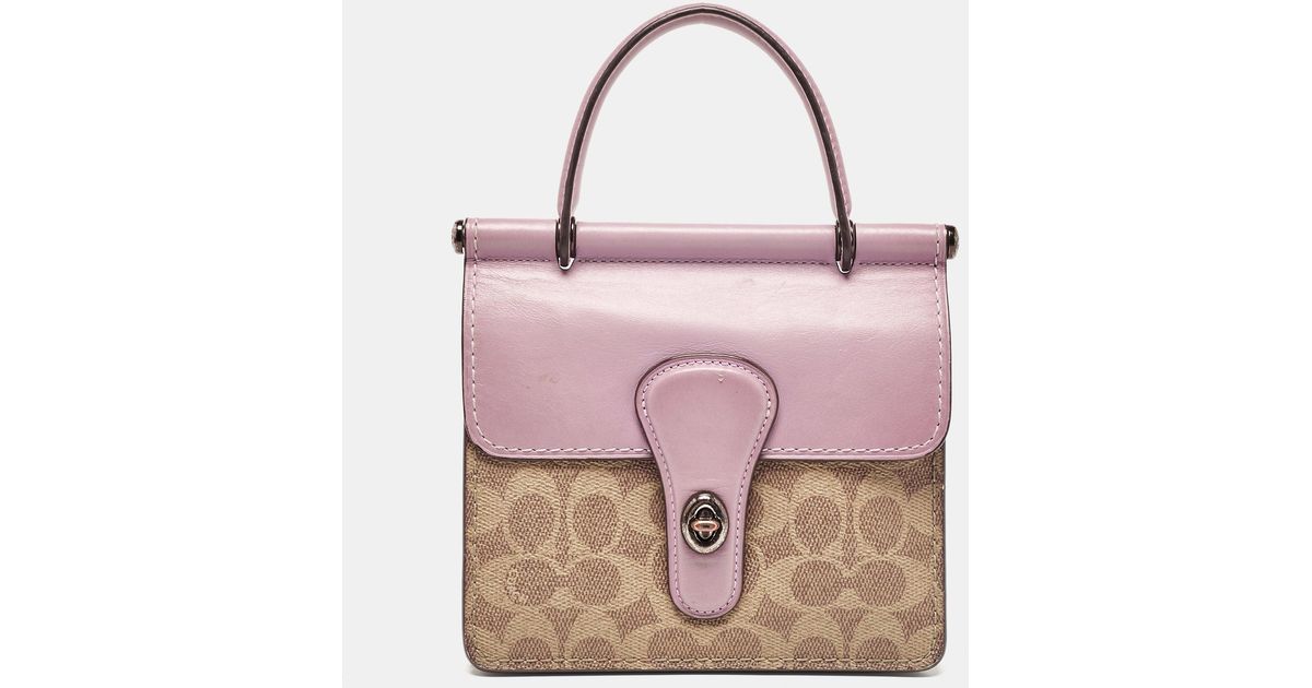COACH Signature Coated Canvas And Leather Willis Top Handle Bag in Pink ...