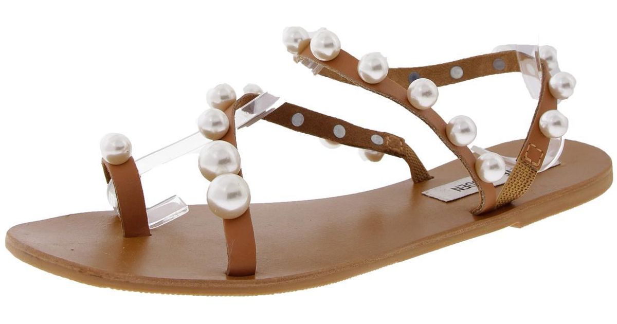 Steve Madden Nat Embellished Leather Ankle Strap in Brown | Lyst