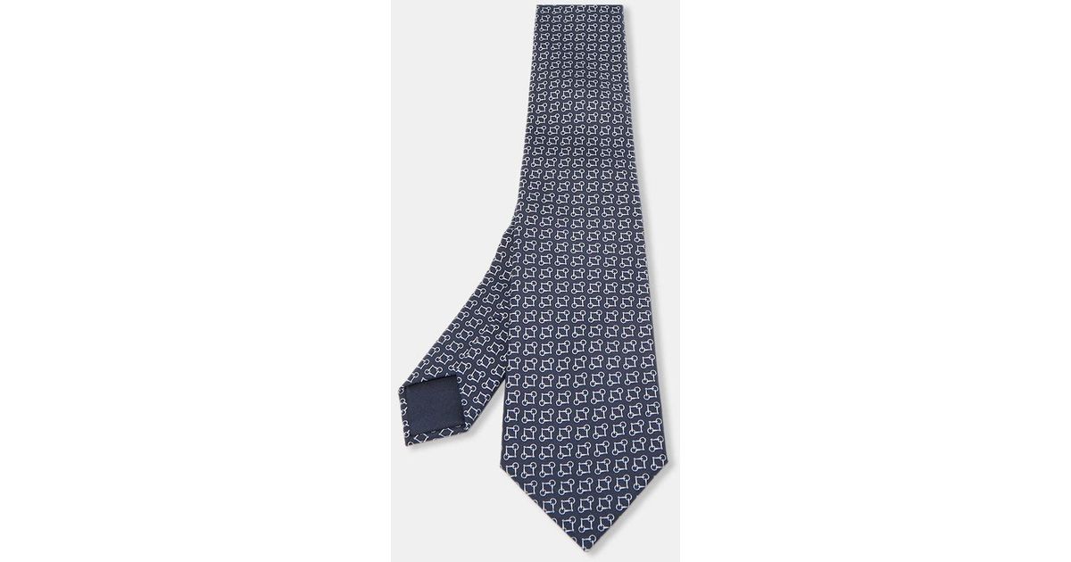 Hermès Print Silk Mors Ever Marine Tie in Blue for Men | Lyst