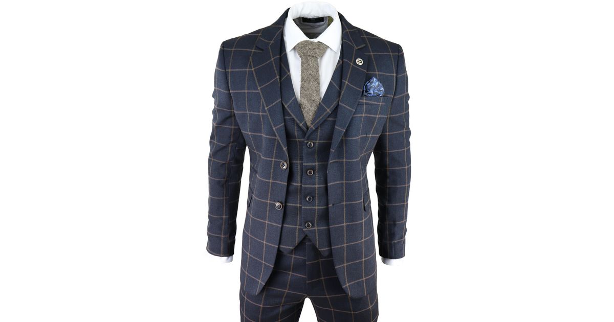 TruClothing Ak-15 Herringbone Tweed 3 Piece Suit in Blue for Men | Lyst