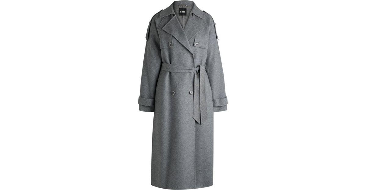 BOSS Belted Trench Coat in Gray | Lyst