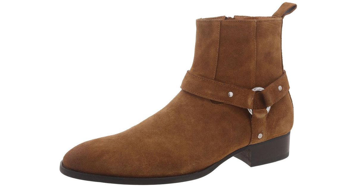 Steve Madden Suede Harness Motorcycle Boots in Brown for Men | Lyst