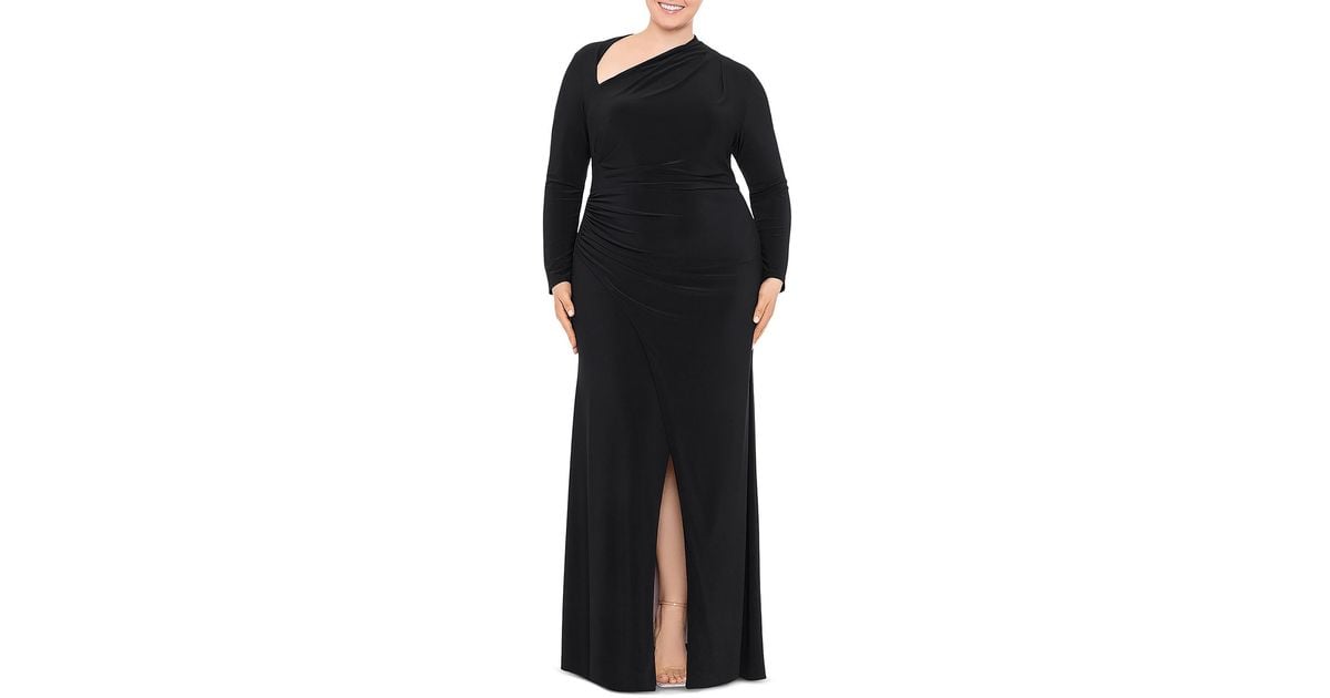 Betsy & Adam Plus Asymmetric Maxi Evening Dress in Black | Lyst