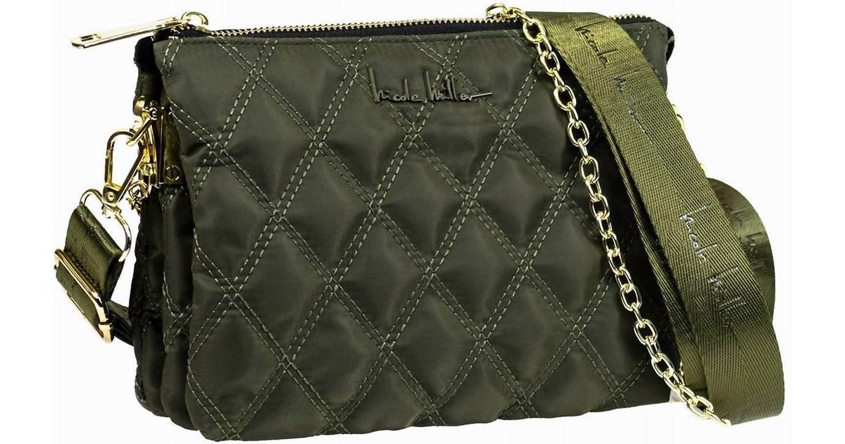 Nicole Miller Quilted Nylon Crossbody Bag in Green | Lyst