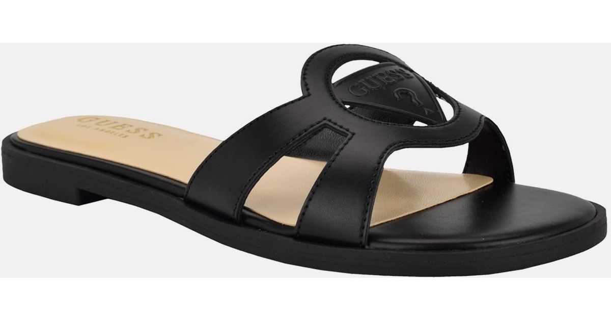 Guess Mazzie Cutout Guess Slide Sandals in White | Lyst