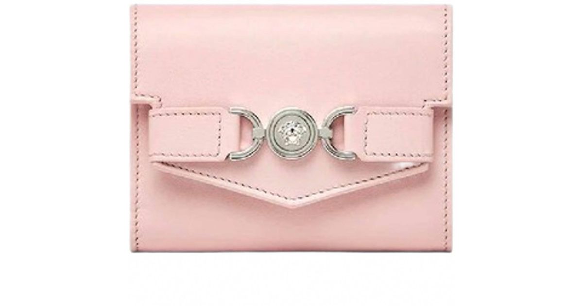 Versace Medusa 95 Tri Fold Snap Wallet Card Holder in Pink | Lyst