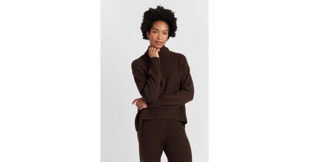 Chinti & Parker Chocolate Pure Cashmere Relaxed Rollneck Sweater in ...
