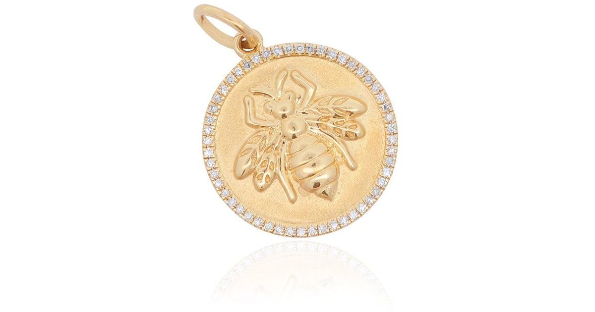 The Lovery Bumble Bee Diamond Disc Charm in Metallic | Lyst