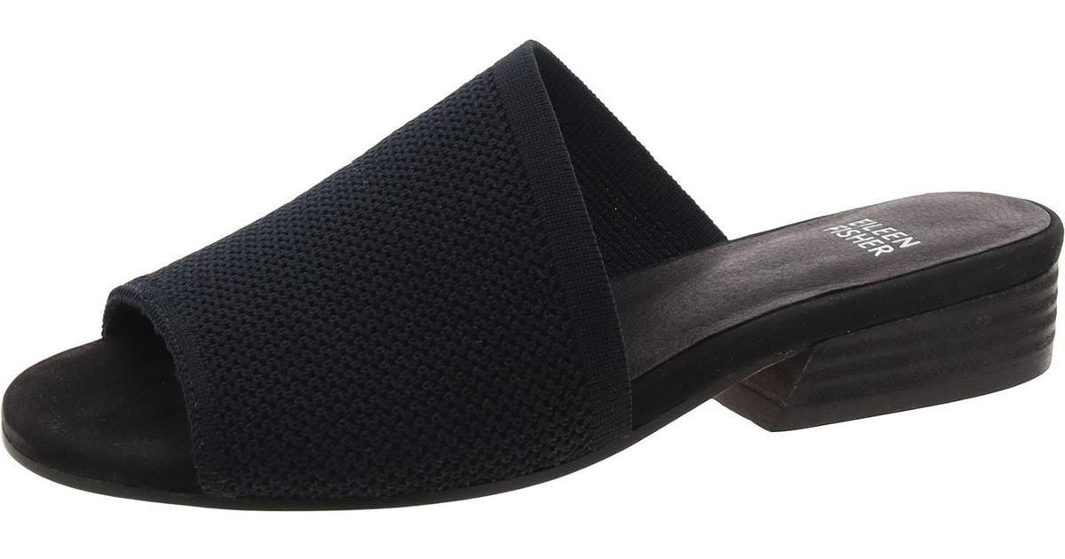 Eileen Fisher Noto Slip On Peep Toe Slide Sandals in Black | Lyst