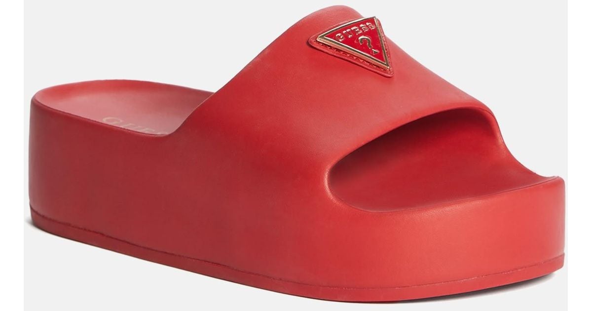 Guess Factory Plats Platform Pool Slides in Red | Lyst