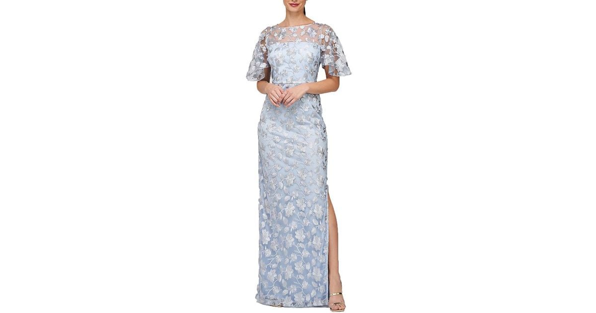JS Collections Brooke Embroidered Floral Evening Dress in Blue | Lyst