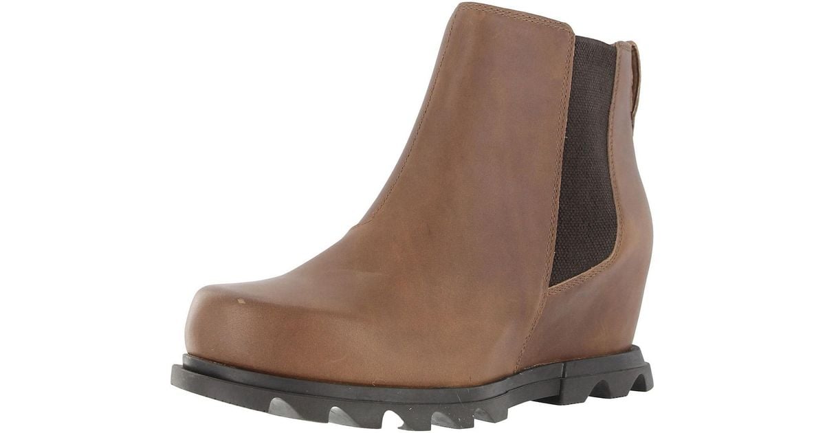 Sorel Joan Of Arctic Wedge Iii Stretch Leather Chelsea Boots in Brown ...