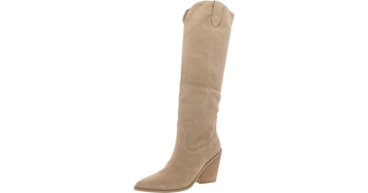 Steve Madden Brondy Suede Pull On Knee-High Boots in Natural | Lyst