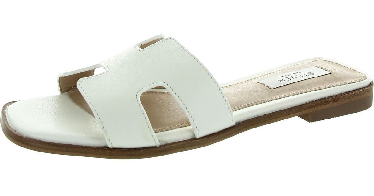 Steve Madden Hadyn Faux Leather Square Toe Flat Sandals in White | Lyst