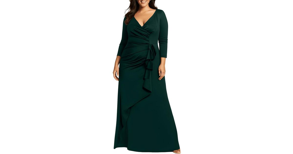 Xscape Plus Ponte V Neck Evening Dress in Green | Lyst