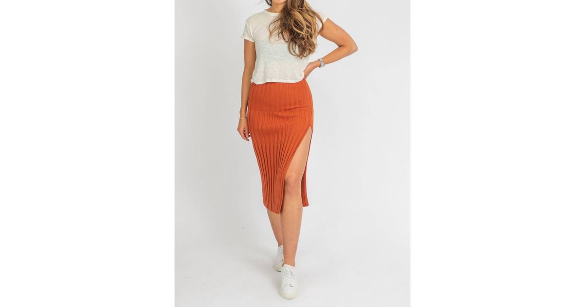 Skylar + Madison Sugar Almond Slit Knit Midi in Orange | Lyst