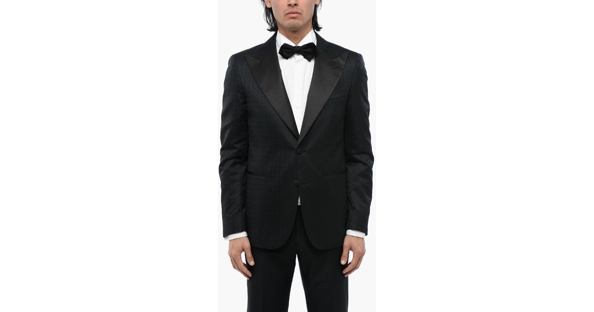 Corneliani Cc Collection Satin Peak Lapel Cerimonia Reward Jacquard Bla ...
