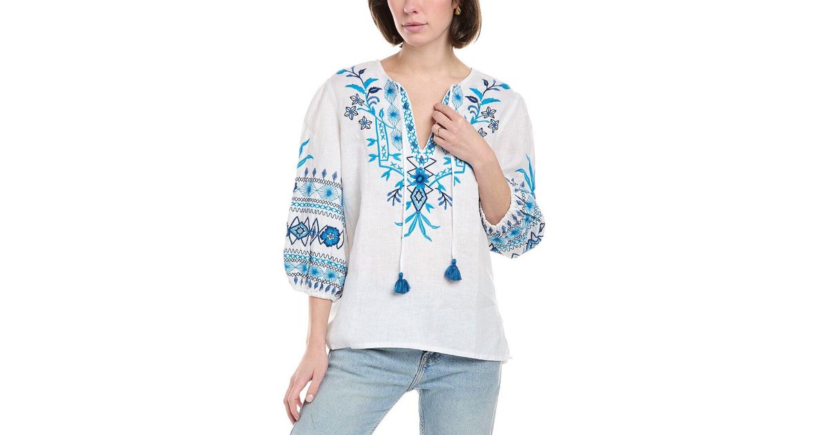 Johnny Was Relaxed Linen Blouse in Blue | Lyst