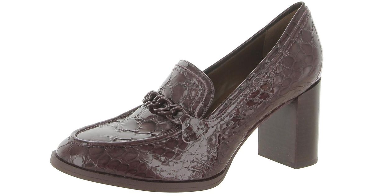 27 EDIT Bliss Leather Slip-On Loafer Heels in Brown | Lyst