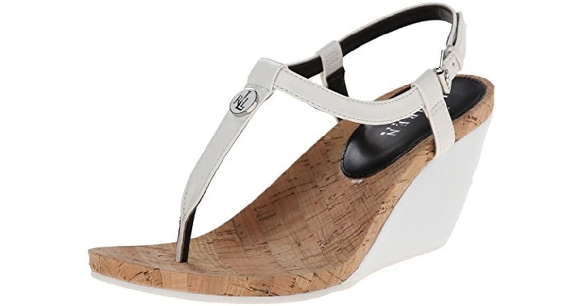 Ralph Lauren Reeta Cork Signature Wedges in Brown | Lyst