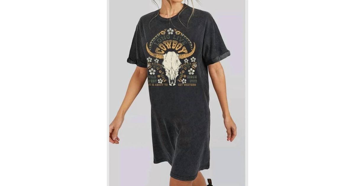 Hrt & Luv Long Live Cowboy Graphic Mineral Tee Shirt Dress in Black | Lyst