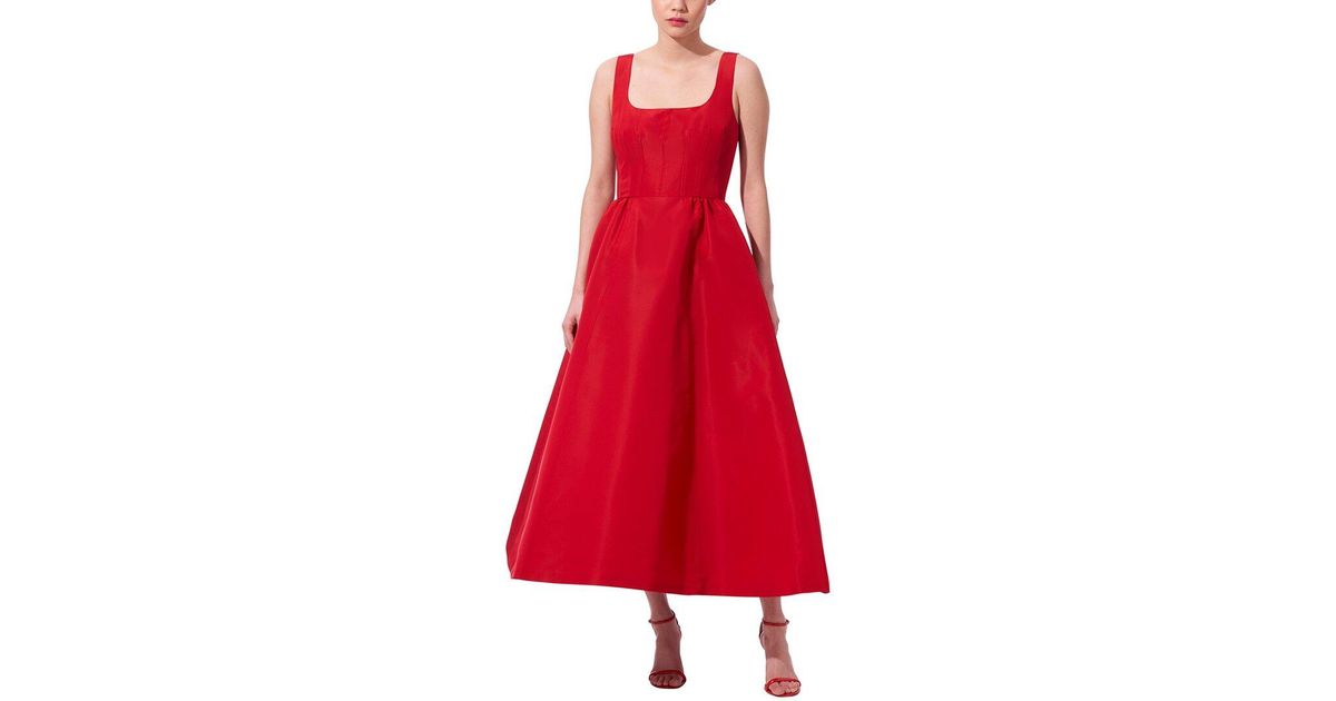 Carolina Herrera Wide Strap Full Silk Midi Dress in Red | Lyst