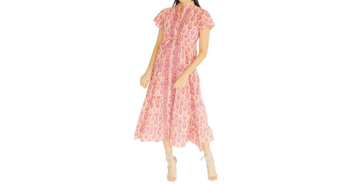 Victoria Dunn Magnolia Flutter Midi Dress in Pink | Lyst