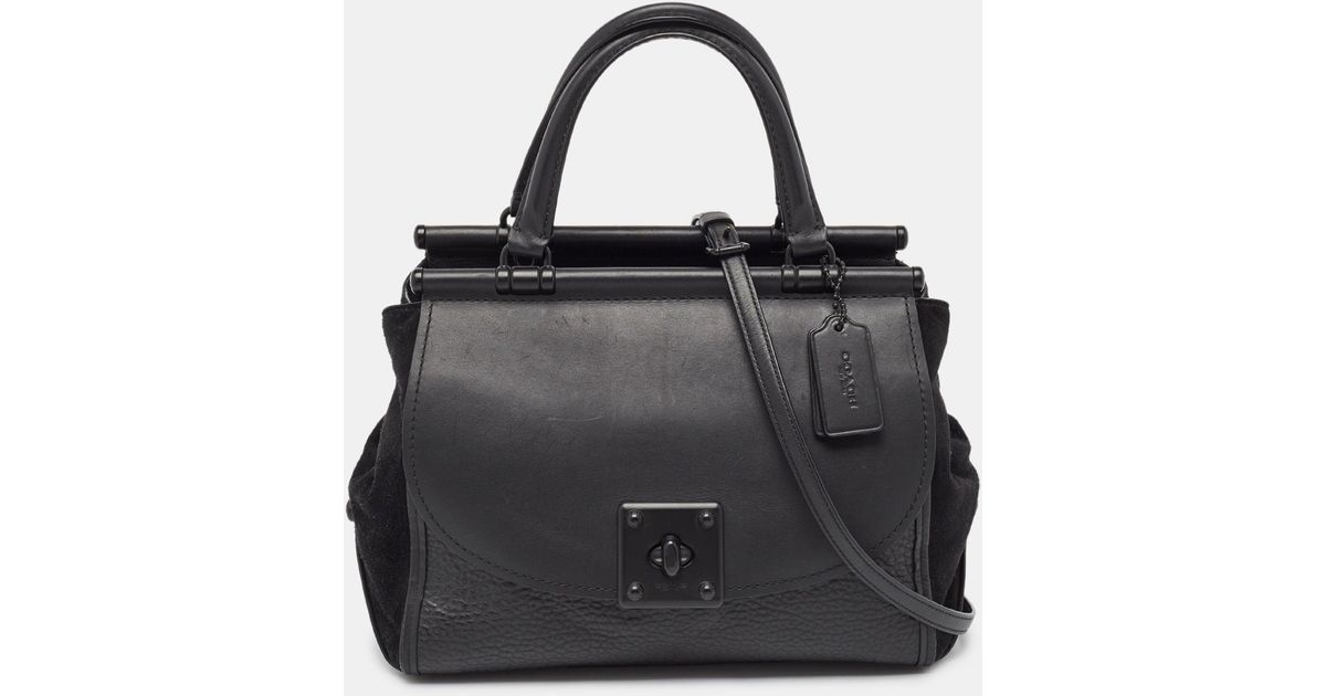 COACH Leather And Suede Drifter Carryall Satchel in Black | Lyst