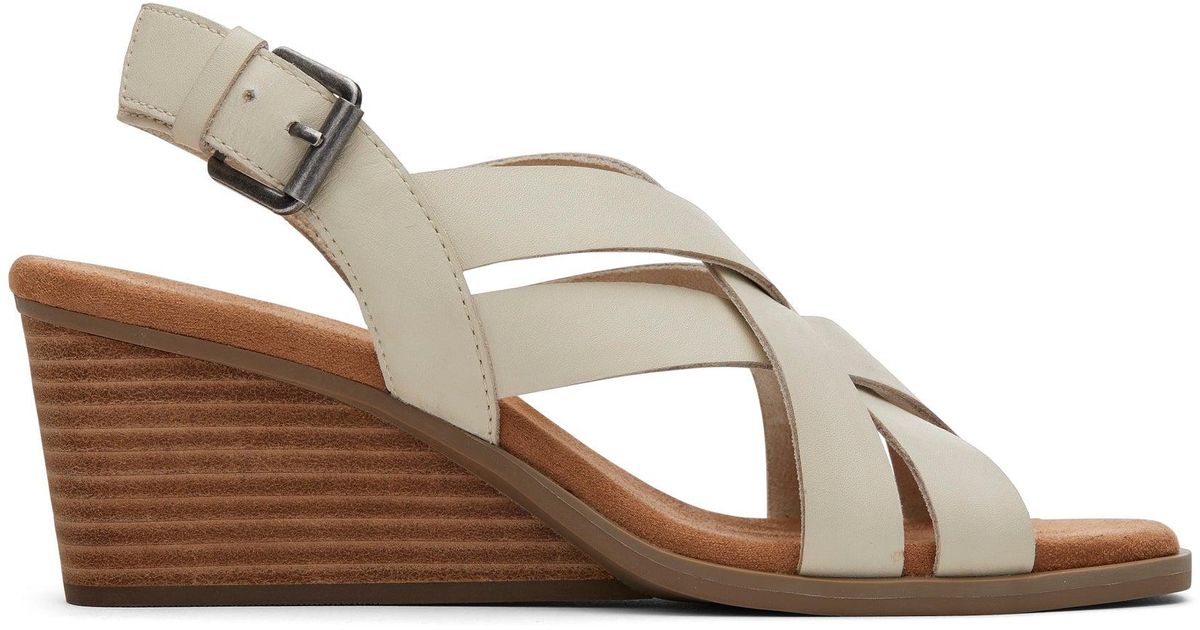 TOMS Gracie Cream Leather Wedge Sandal in Brown | Lyst