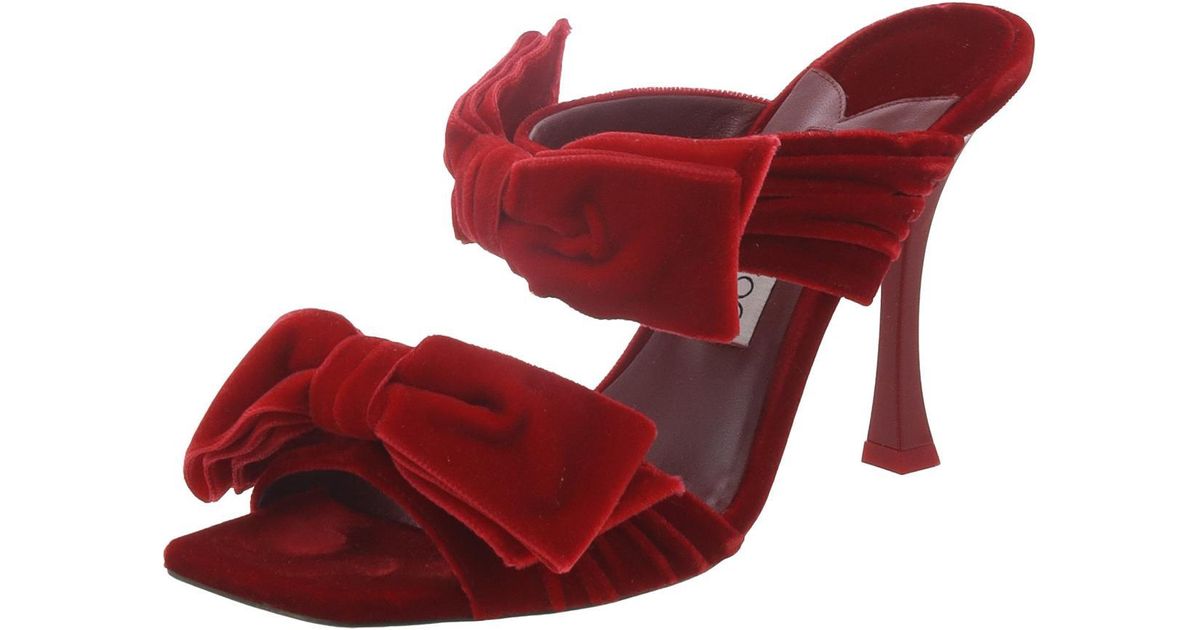 Jimmy Choo Flaca Velvet Bow Slide Sandals in Red | Lyst